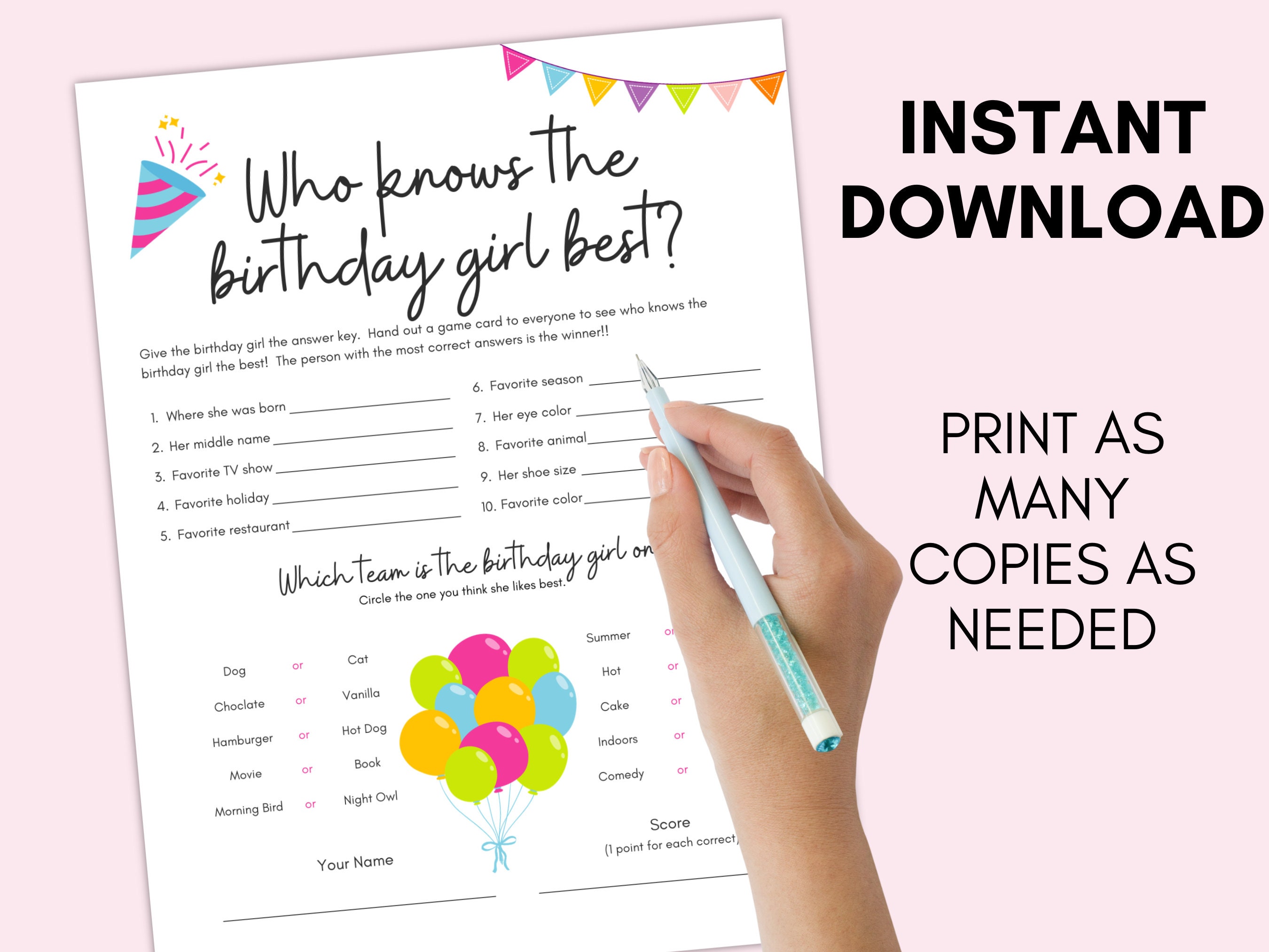 Who Knows the Birthday Girl Best, Birthday Quiz, Birthday Questionnaire ...