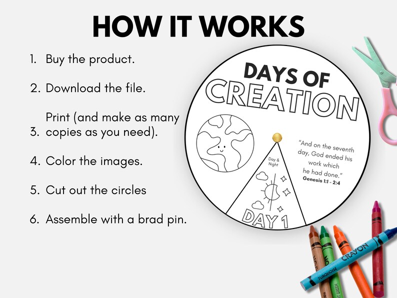 Days of Creation Coloring Wheel, Spinner Wheel, Sunday School Activity ...