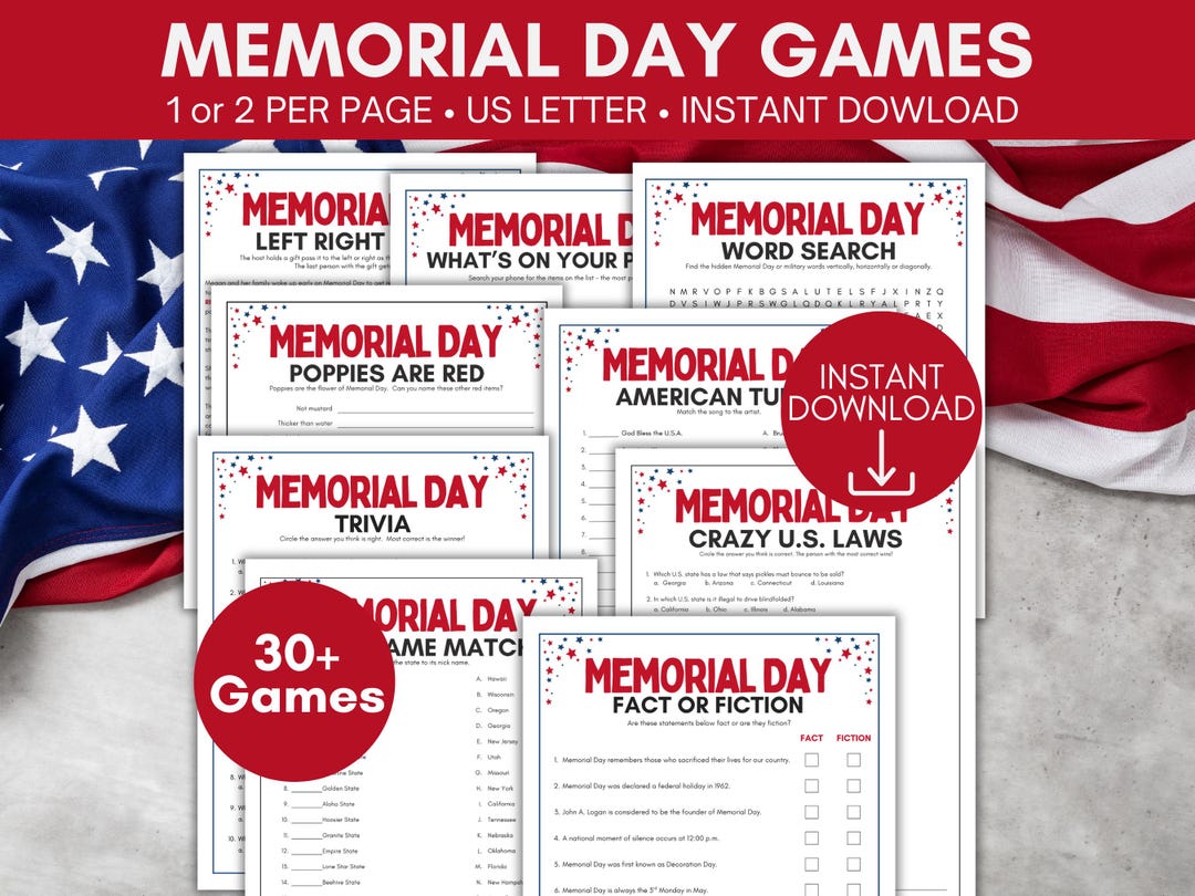 Memorial Day Games Bundle, Printable Patriotic Games, Memorial Day ...