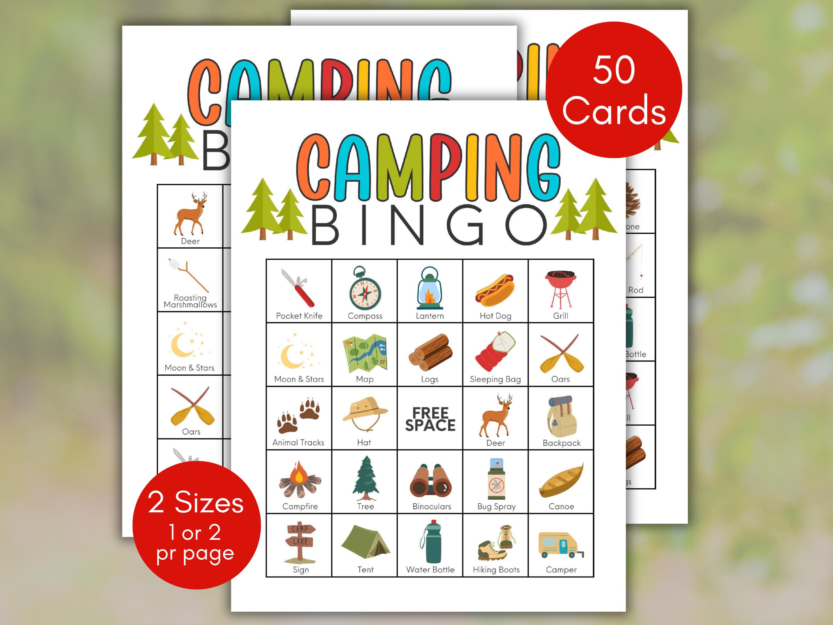 Camping Bingo Cards Printable Game, Camping Party Game, Camping ...