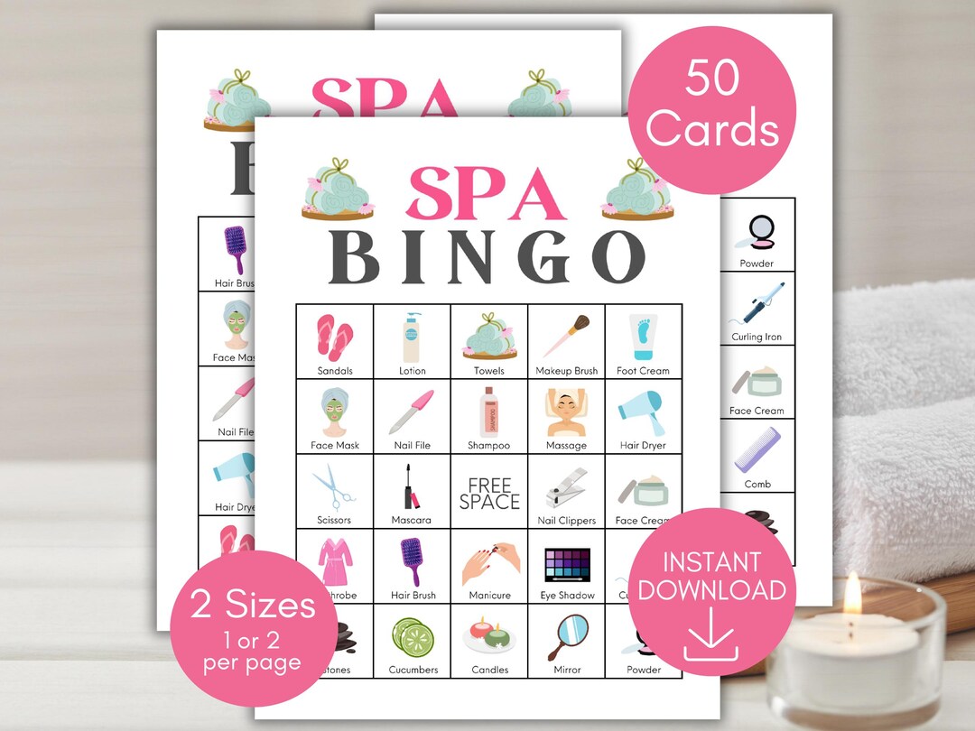 Spa Bingo, Spa Bingo Card, Printable Bingo Cars, Spa Party Game, Girls ...