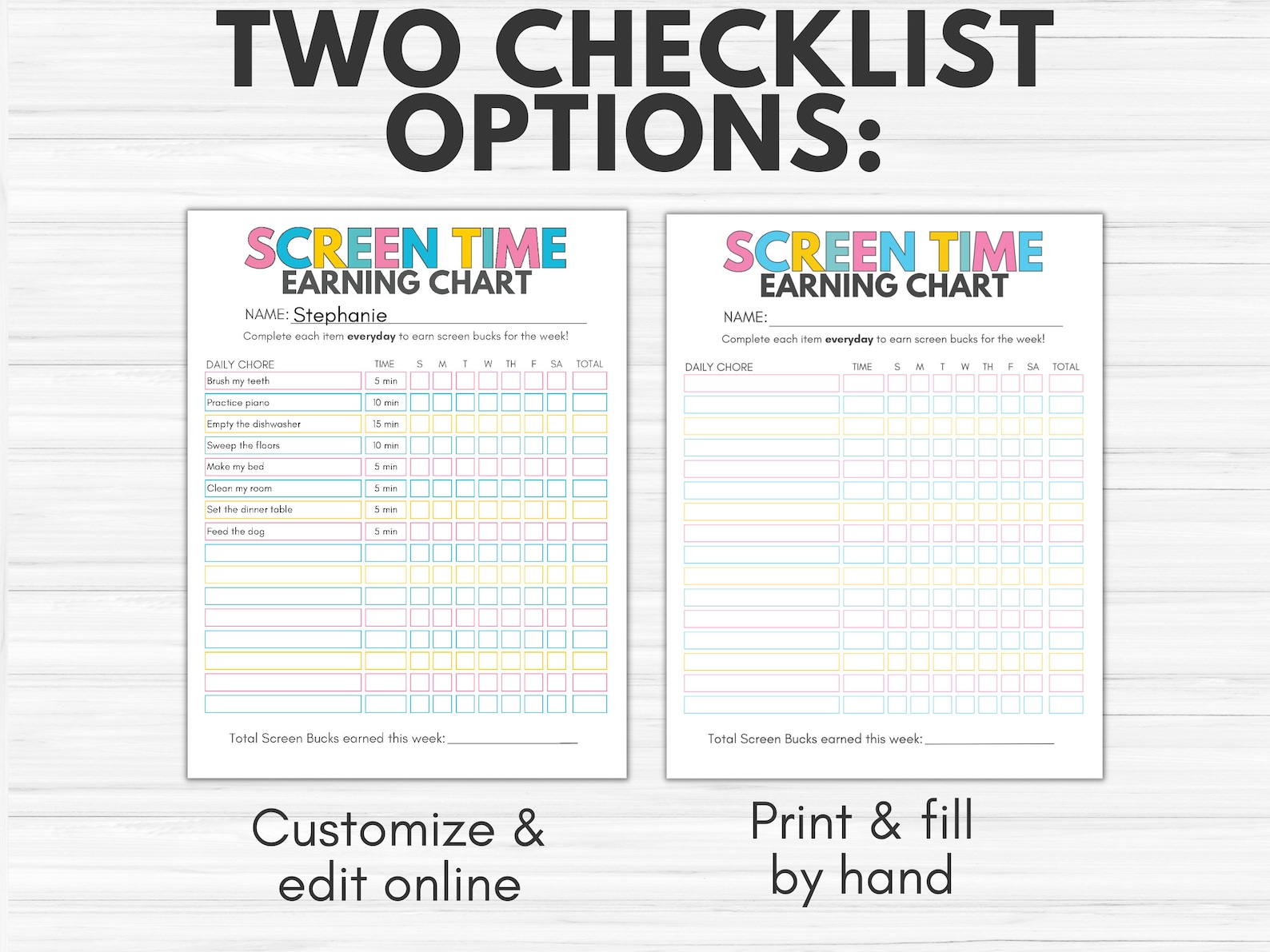 Screen Time Checklist, How to Earn Screen Time, Screenbucks, Kid Chore ...