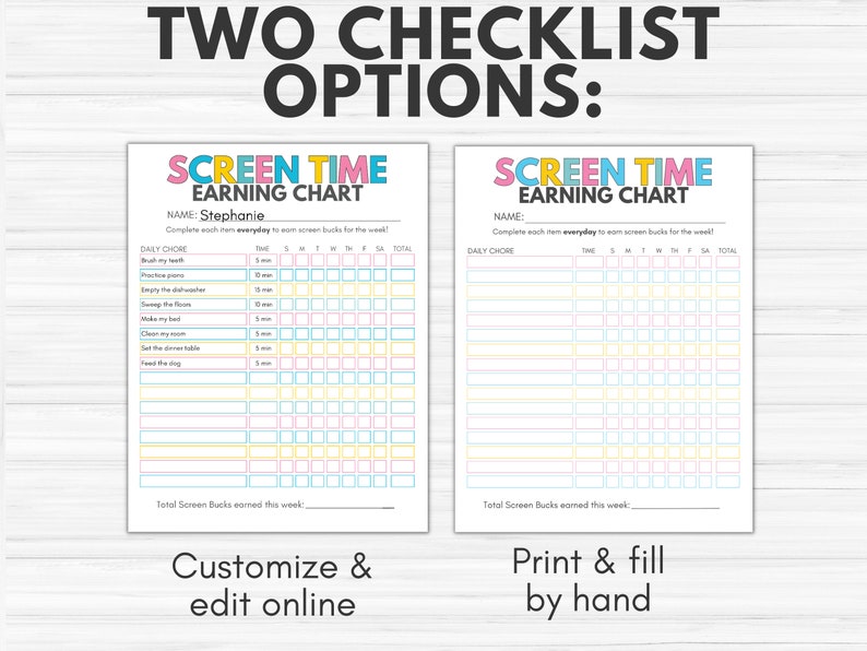 Screen Time Checklist, How to Earn Screen Time, Screenbucks, Kid Chore ...