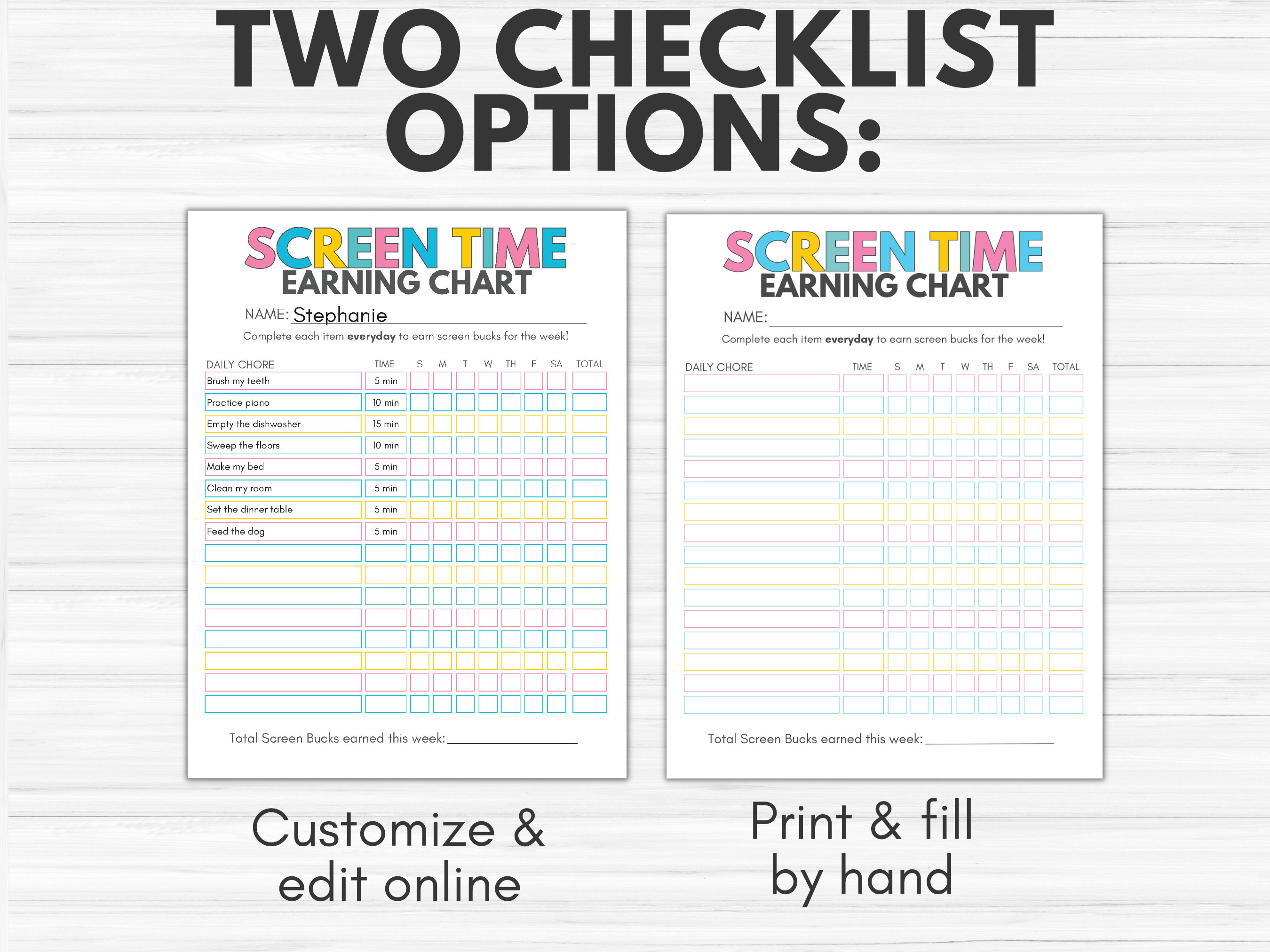 Screen Time Checklist, How to Earn Screen Time, Screenbucks, Kid Chore ...
