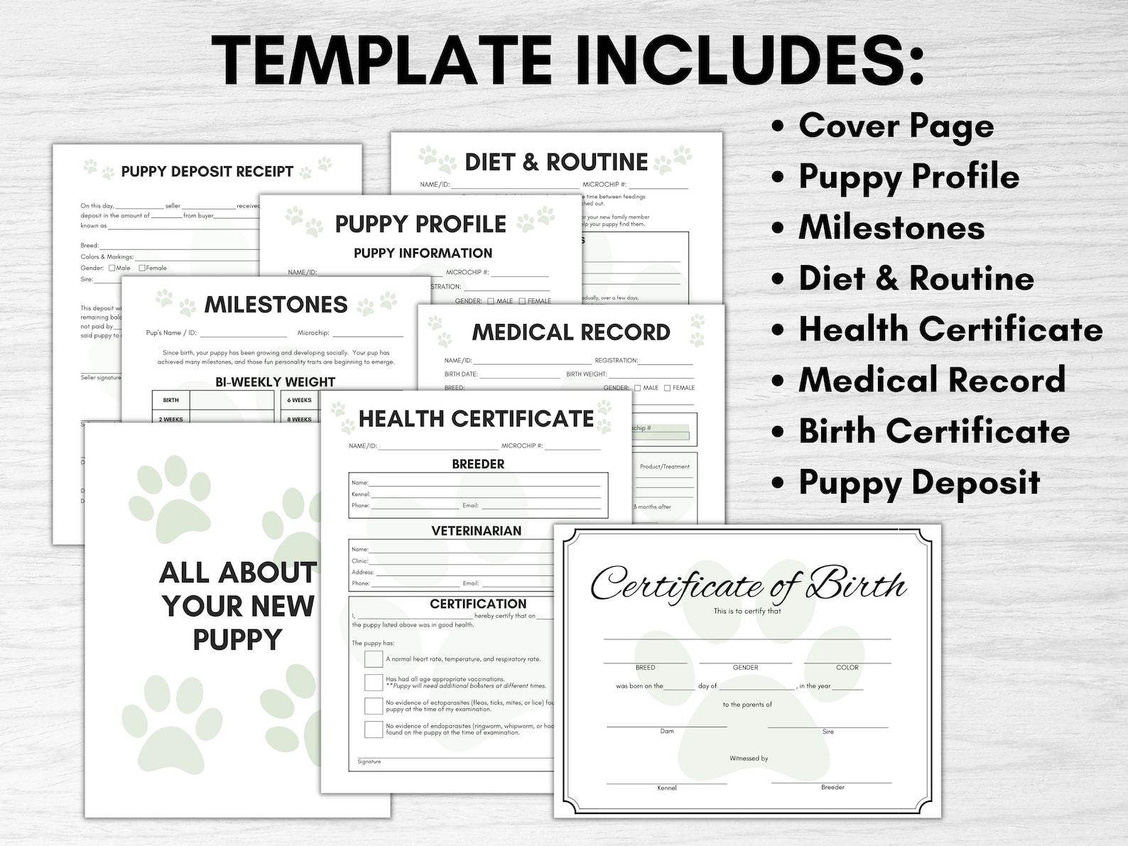 Breeder Puppy Pack, Dog Breeder Forms, Fillable Breeder Forms, Puppy ...