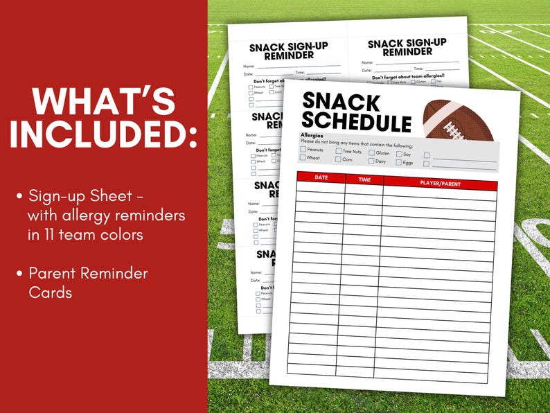 Football Snack Schedule Signup, Football Snack Signup Sheet, Team Mom ...
