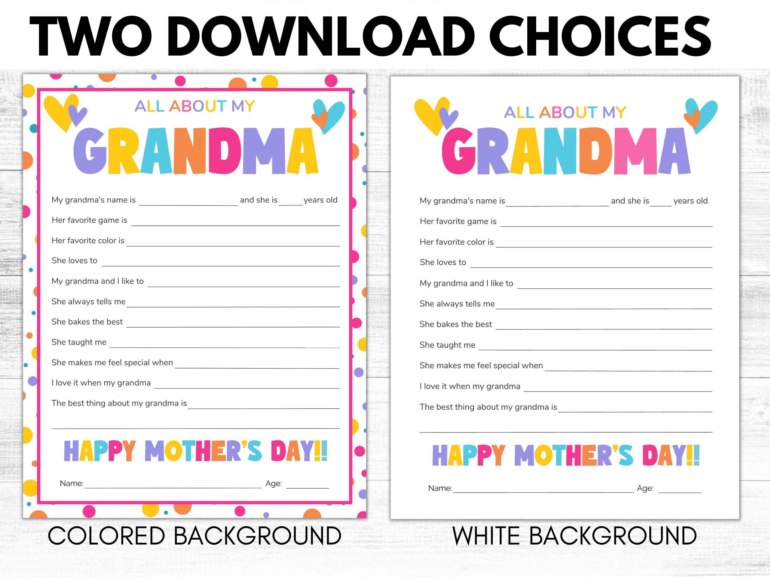 All About My Grandma Printable Grandma Mother's Day Gift - Etsy