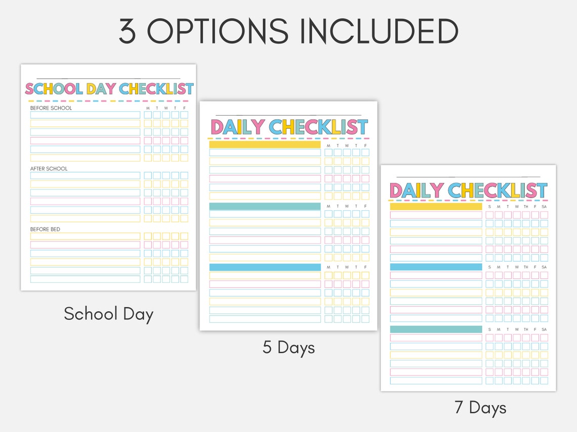Kids Daily School Checklist, Kids Schedule, Kids Routine ...