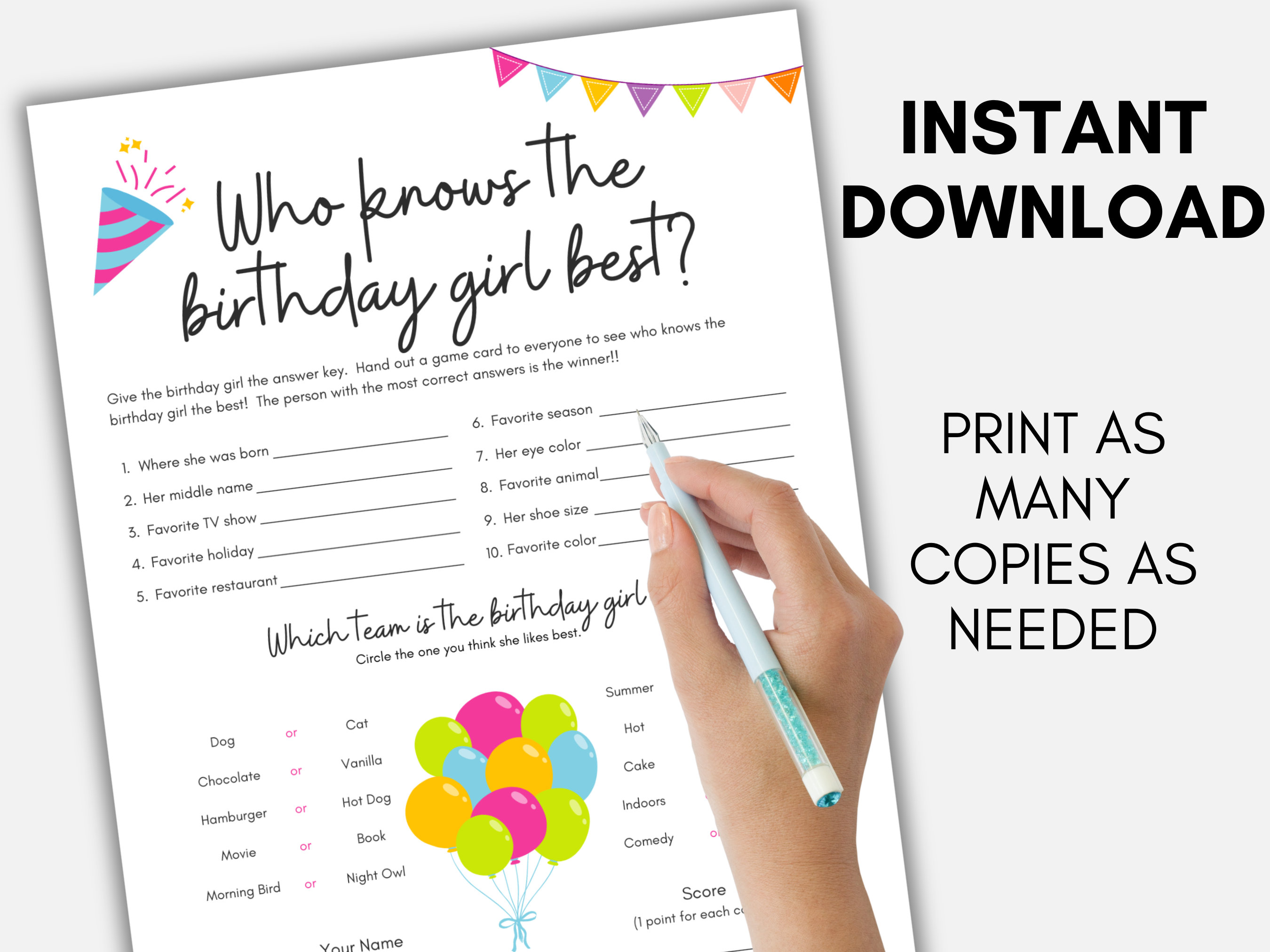 Who Knows the Birthday Girl Best, Birthday Quiz, Birthday Questionnaire ...