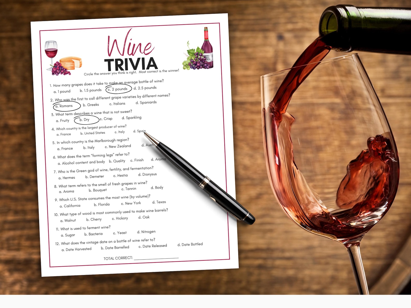 Wine Trivia Game, Printable Wine Tasting Party Game, Wine & Cheese ...