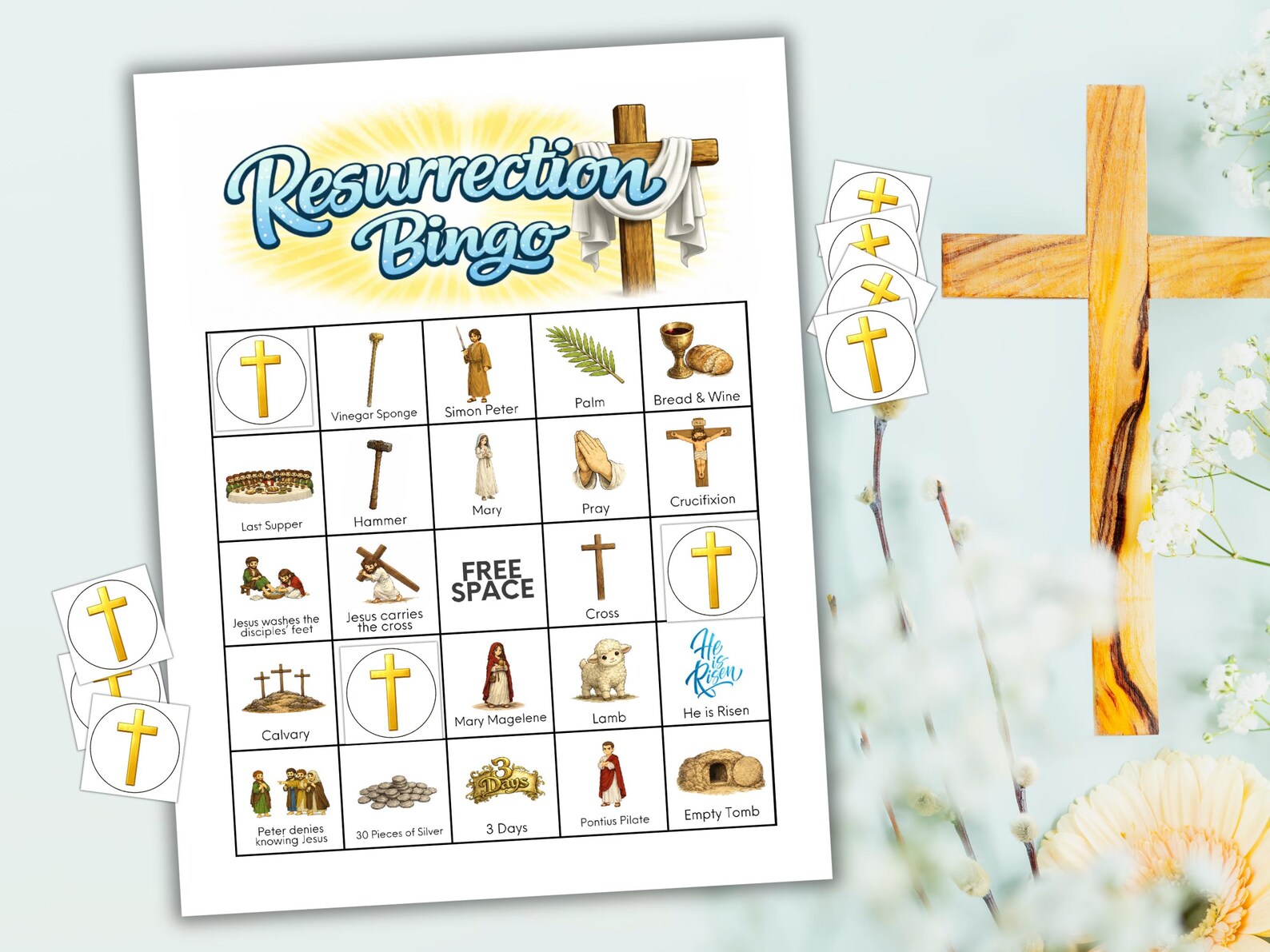 Resurrection Bingo Game, Bible Bingo, Easter Bingo, Holy Week Bingo ...