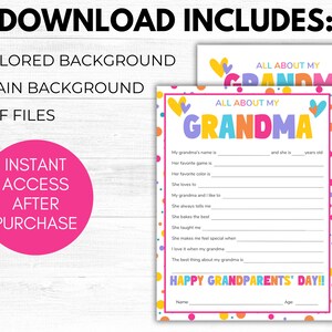 All About My Grandma Printable, Grandparents Day Printable ...