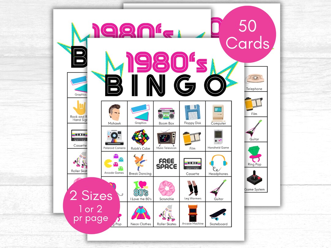 80s Bingo, 1980s Bingo, 80s Bingo Cards, Printable Bingo Cards, Retro ...