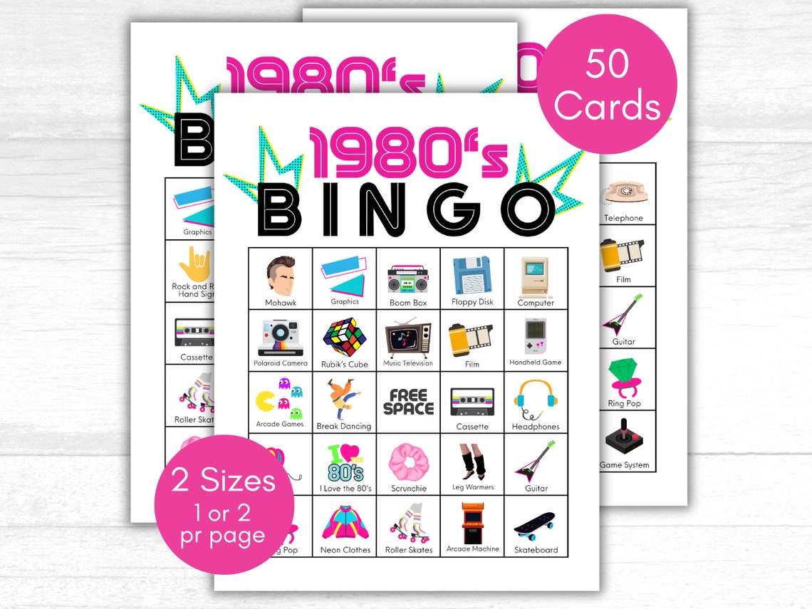 80s Bingo, 1980s Bingo, 80s Bingo Cards, Printable Bingo Cards, Retro ...