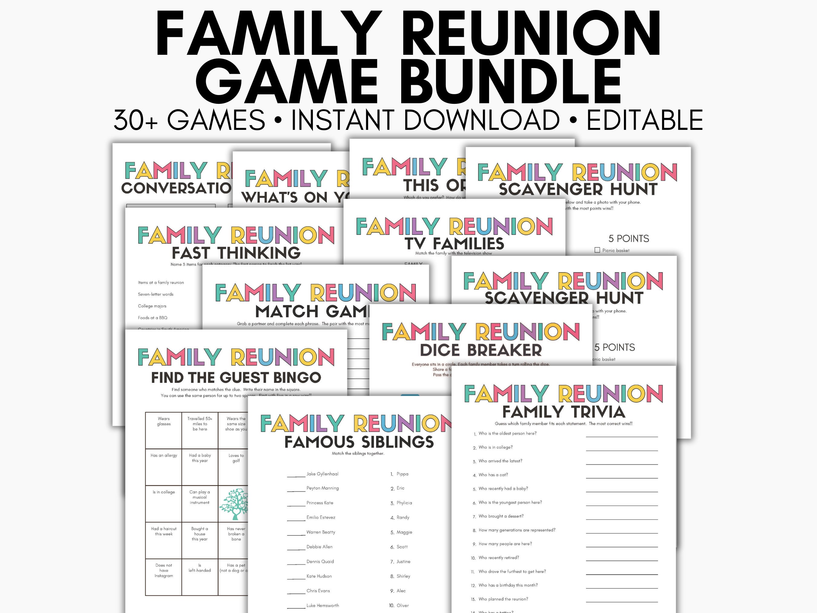 Family Reunion Games Bundle, Printable Family Party Games, Fun Family ...