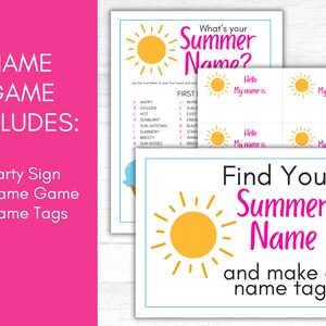 What's Your Summer Name Game With Sign and Name Tags, Summer Name ...