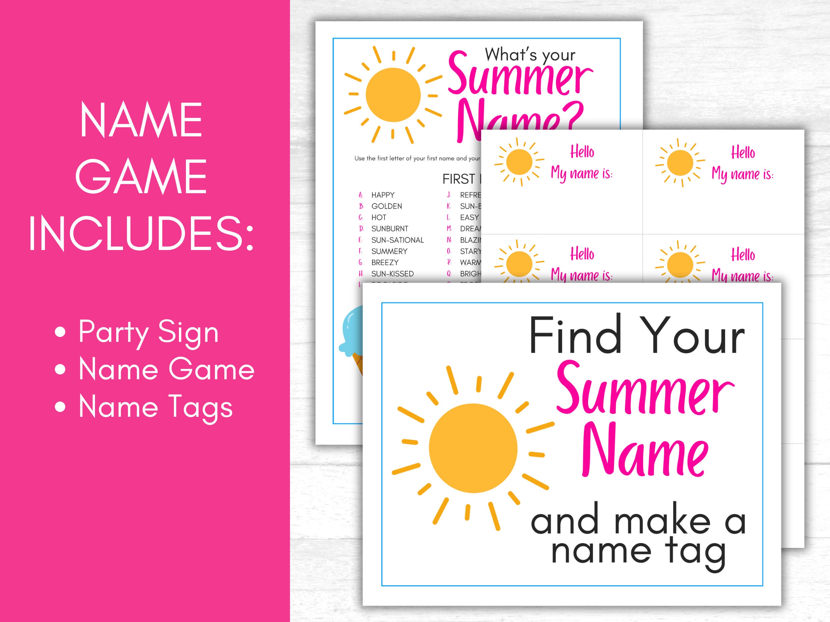 What's Your Summer Name Game With Sign and Name Tags, Summer Name ...