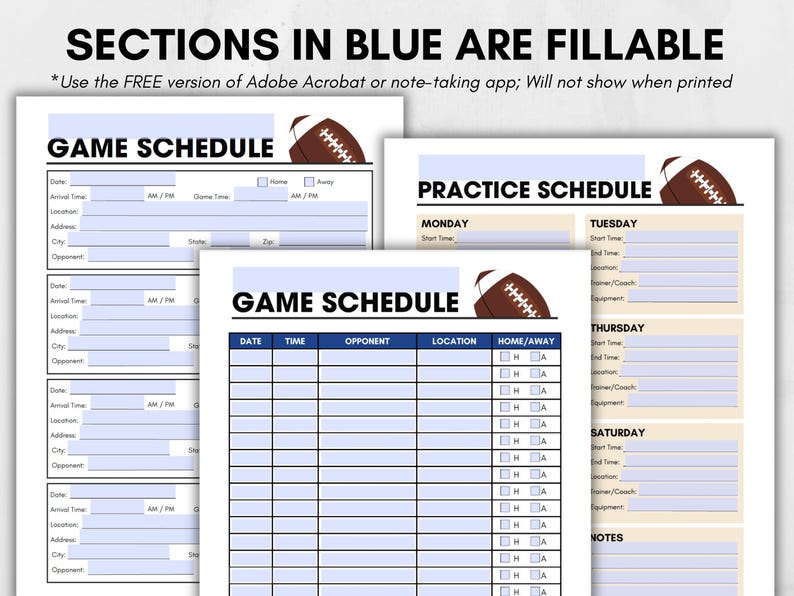 Editable Football Game Schedule Template, Football Schedule Template ...