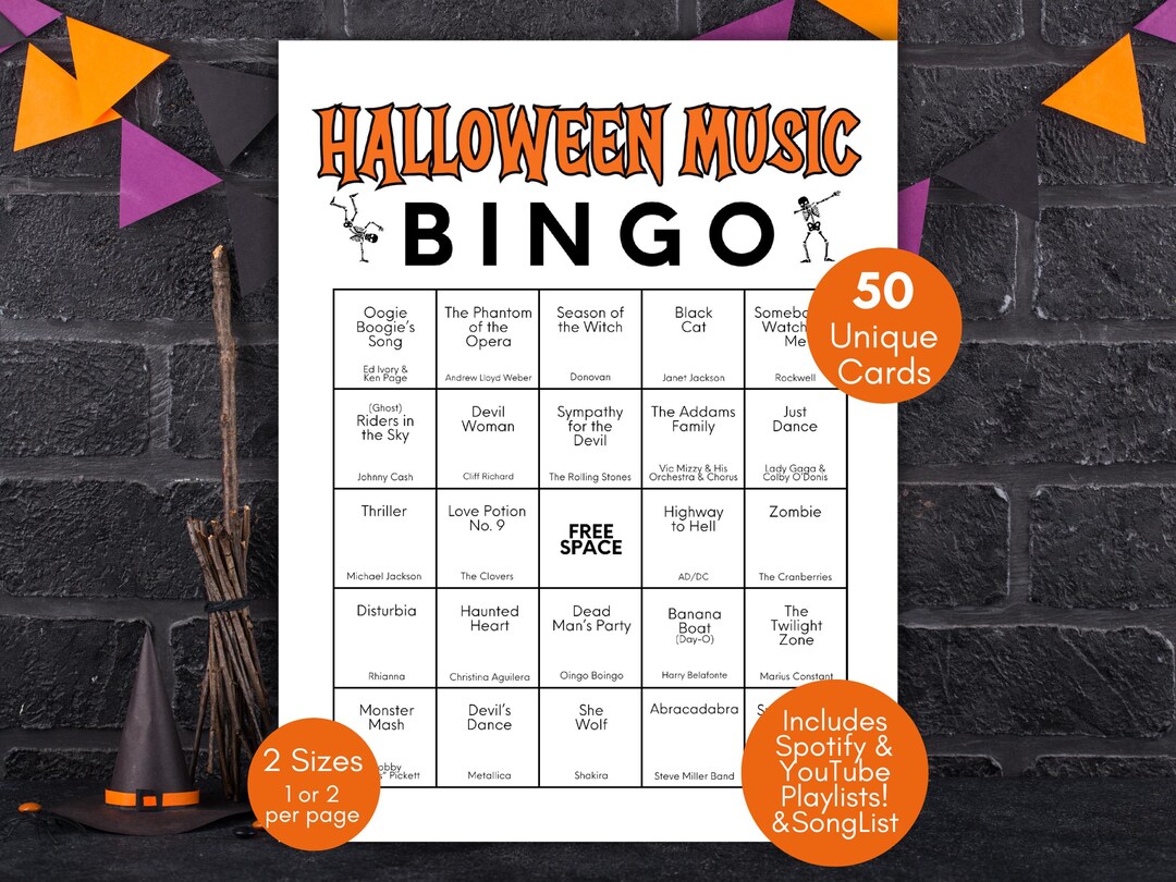 Halloween Music Bingo, Halloween Hits Bingo Cards, Halloween Games ...