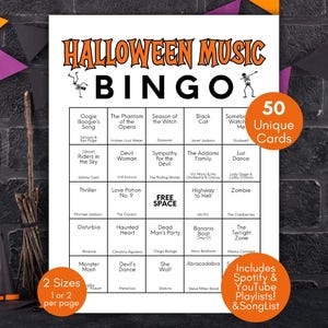 Halloween Music Bingo, Halloween Hits Bingo Cards, Halloween Games ...