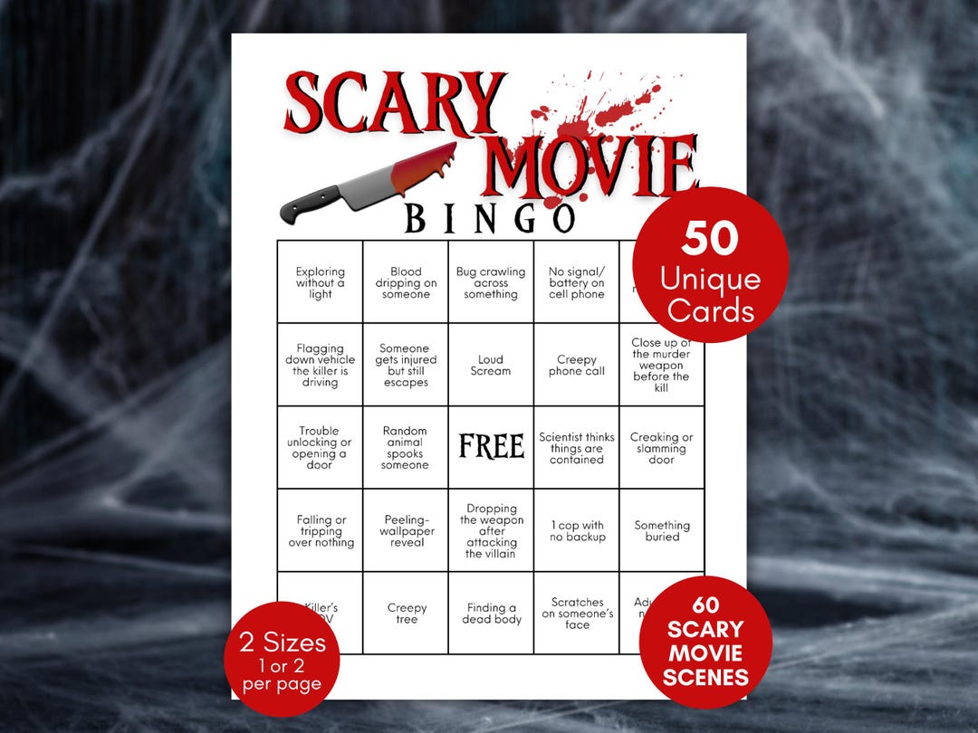 Scary Movie Bingo, Horror Movie Bingo, Halloween Movie Bingo Game ...