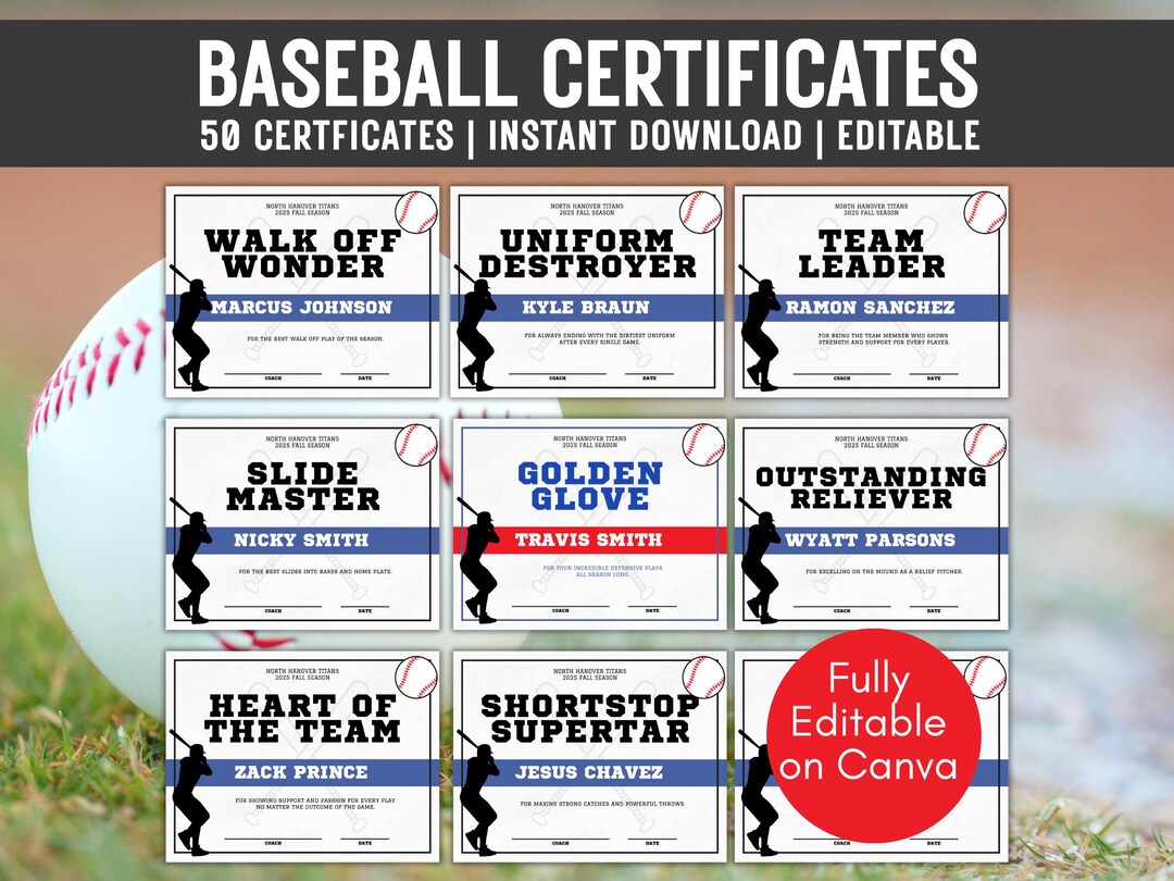 Editable Baseball Award Certificates, End of Season Recognition ...