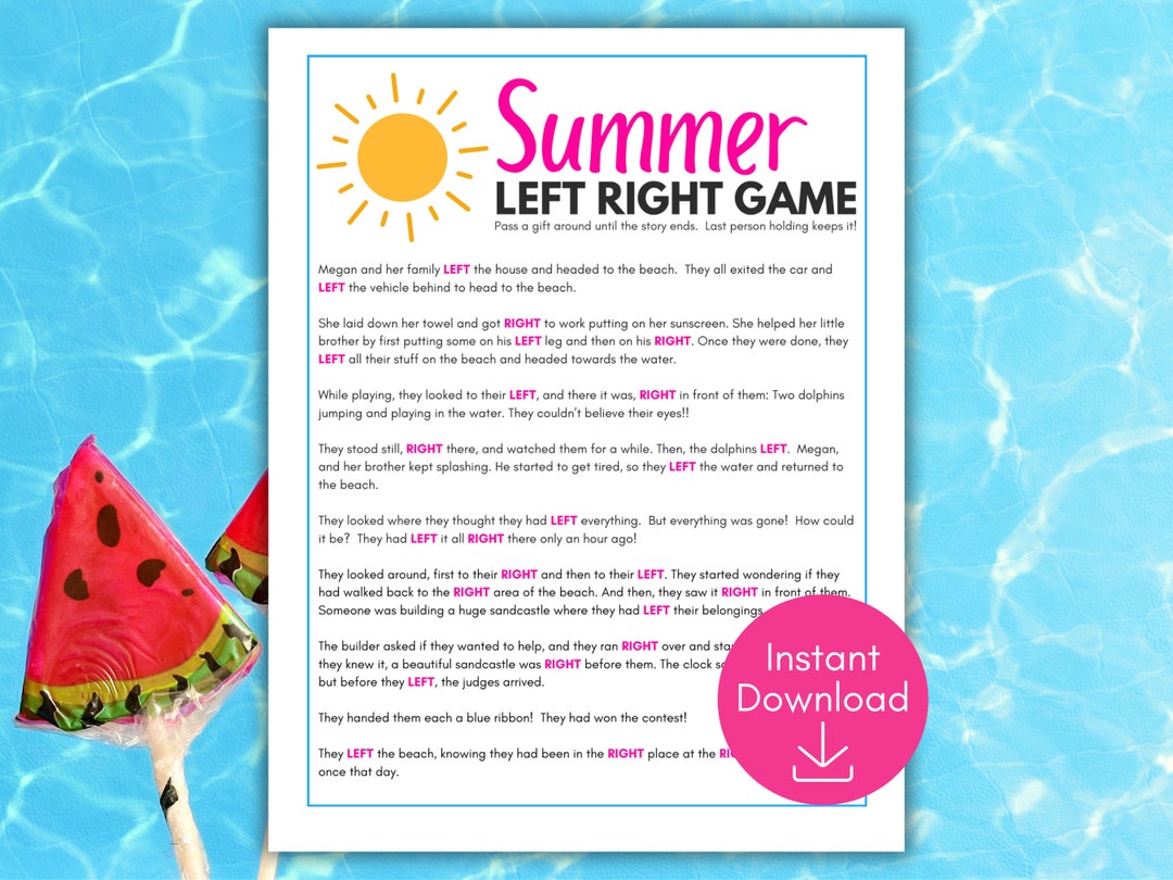 Summer Left Right Game, Summer Left Right Poem, Summer Family Runion ...