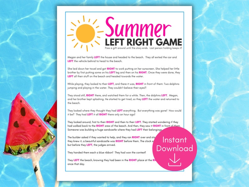 Summer Left Right Game, Summer Left Right Poem, Summer Family Runion ...