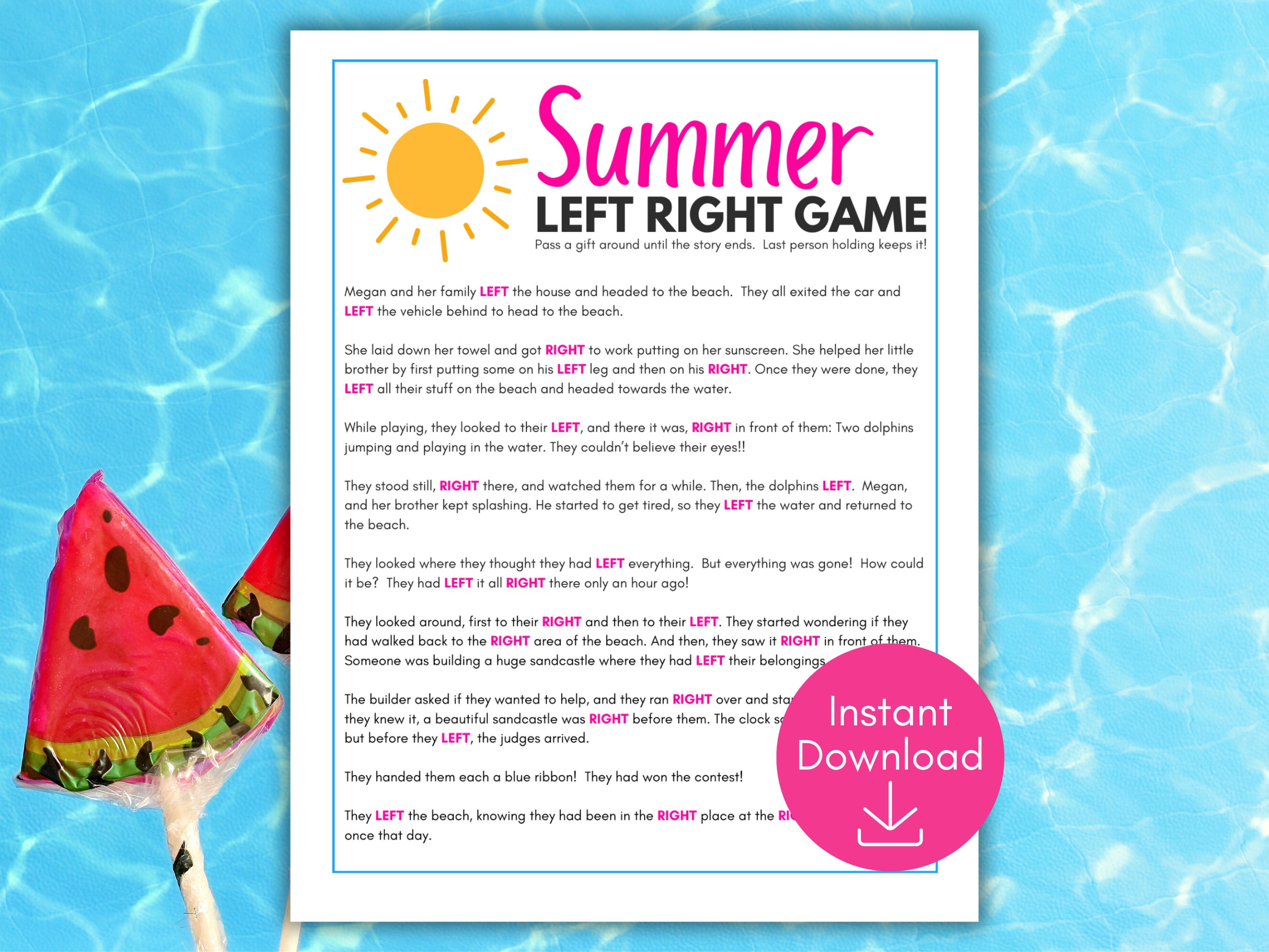 Summer Left Right Game, Summer Left Right Poem, Summer Family Runion ...