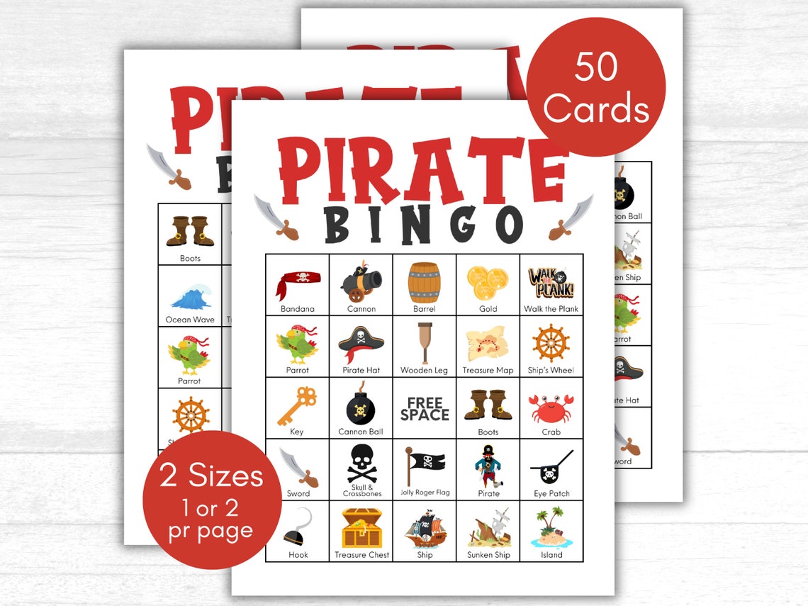 Pirate Bingo, 50 Printable Pirate Bingo Cards, Pirate Birthday Party ...