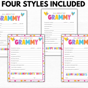All About My Grammy Printable, Grandma Mother's Day Gift, All About ...