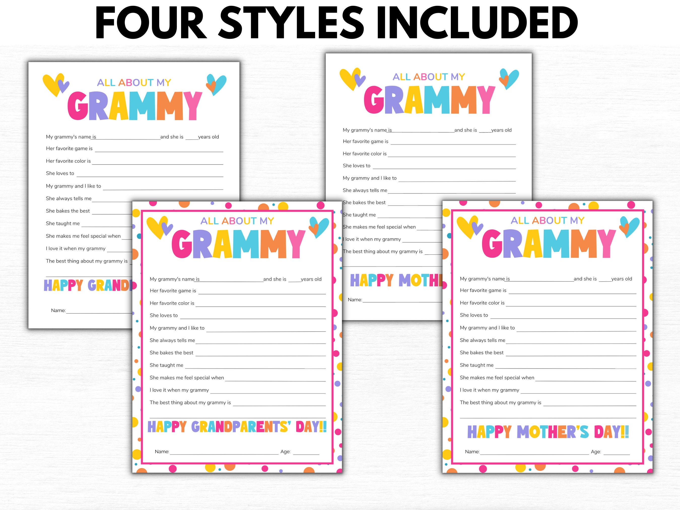 All About My Grammy Printable, Grandma Mother's Day Gift, All About ...