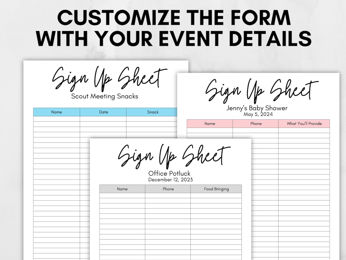 Editable Sign up Sheet Printable Sign up Form Sign up List - Etsy