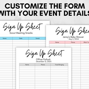 Editable Sign up Sheet, Printable Sign up Form, Sign up List, Event ...