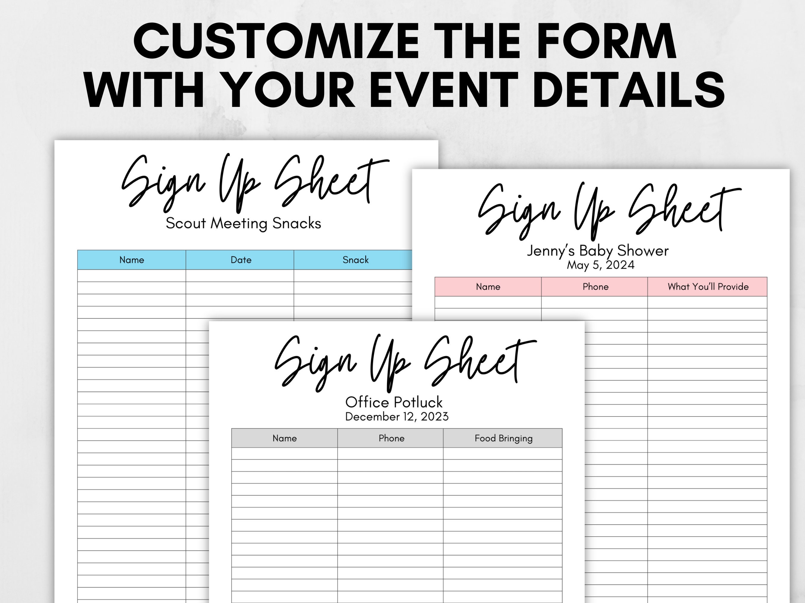 Editable Sign up Sheet Printable Sign up Form Sign up List - Etsy