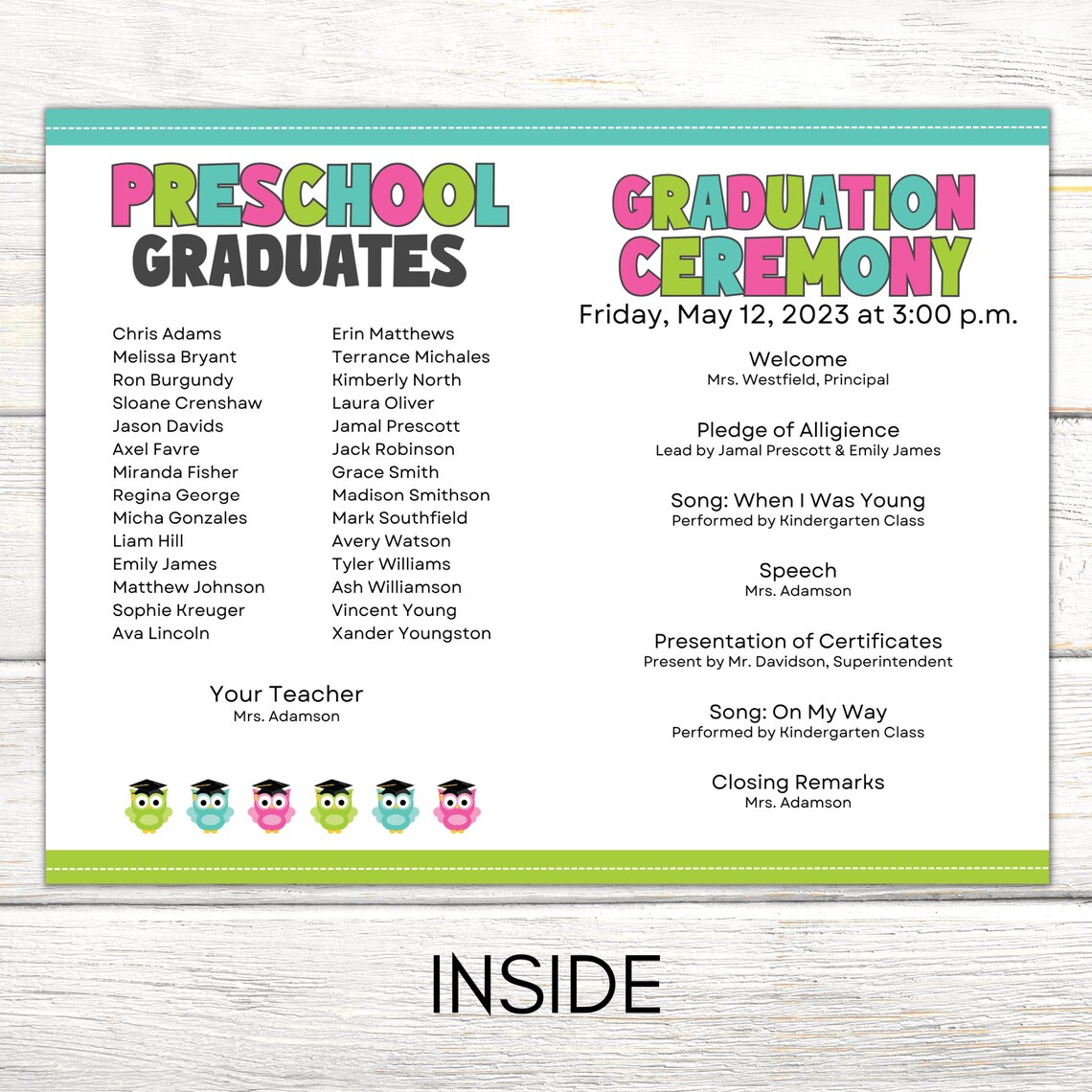 Preschool Graduation Program Template, Graduation Program for Preschool ...