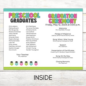 Preschool Graduation Program Template, Graduation Program for Preschool ...