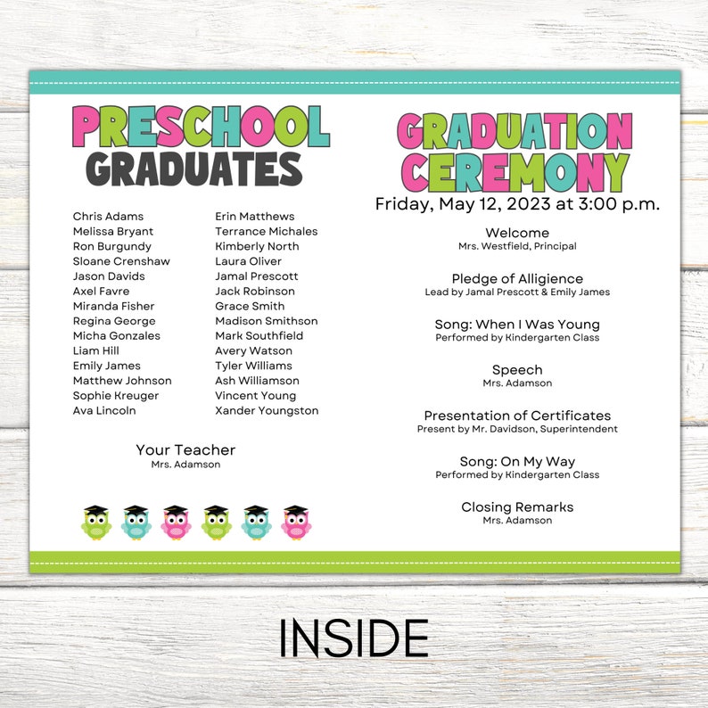 Preschool Graduation Program Template, Graduation Program for Preschool ...