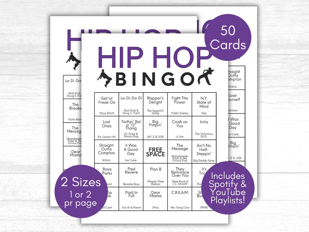 Hip Hop Bingo, Hip Hop Music Bingo, R&B Hip Hop Music Hits, Rap Music ...