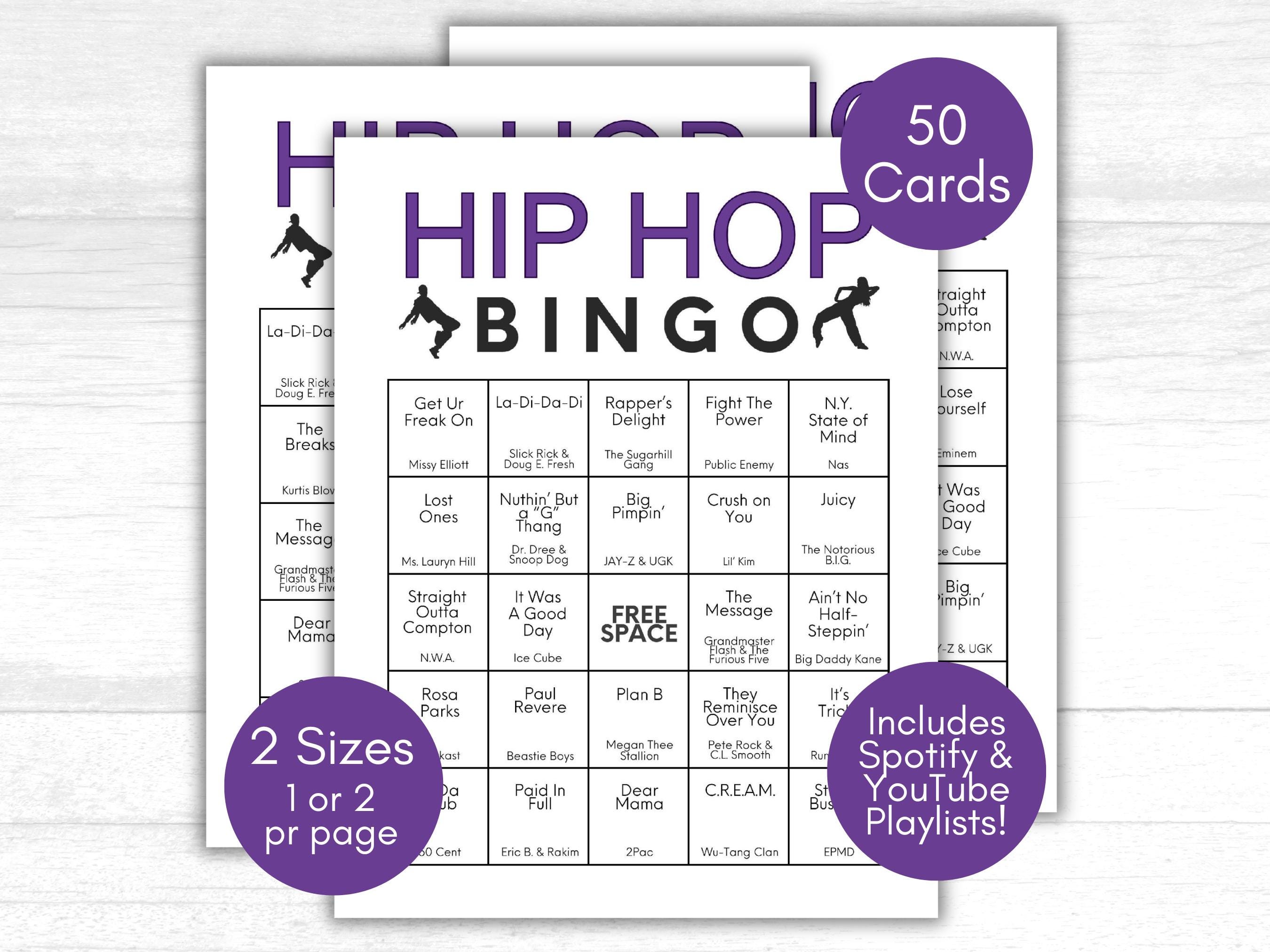 Hip Hop Bingo, Hip Hop Music Bingo, R&B Hip Hop Music Hits, Rap Music ...