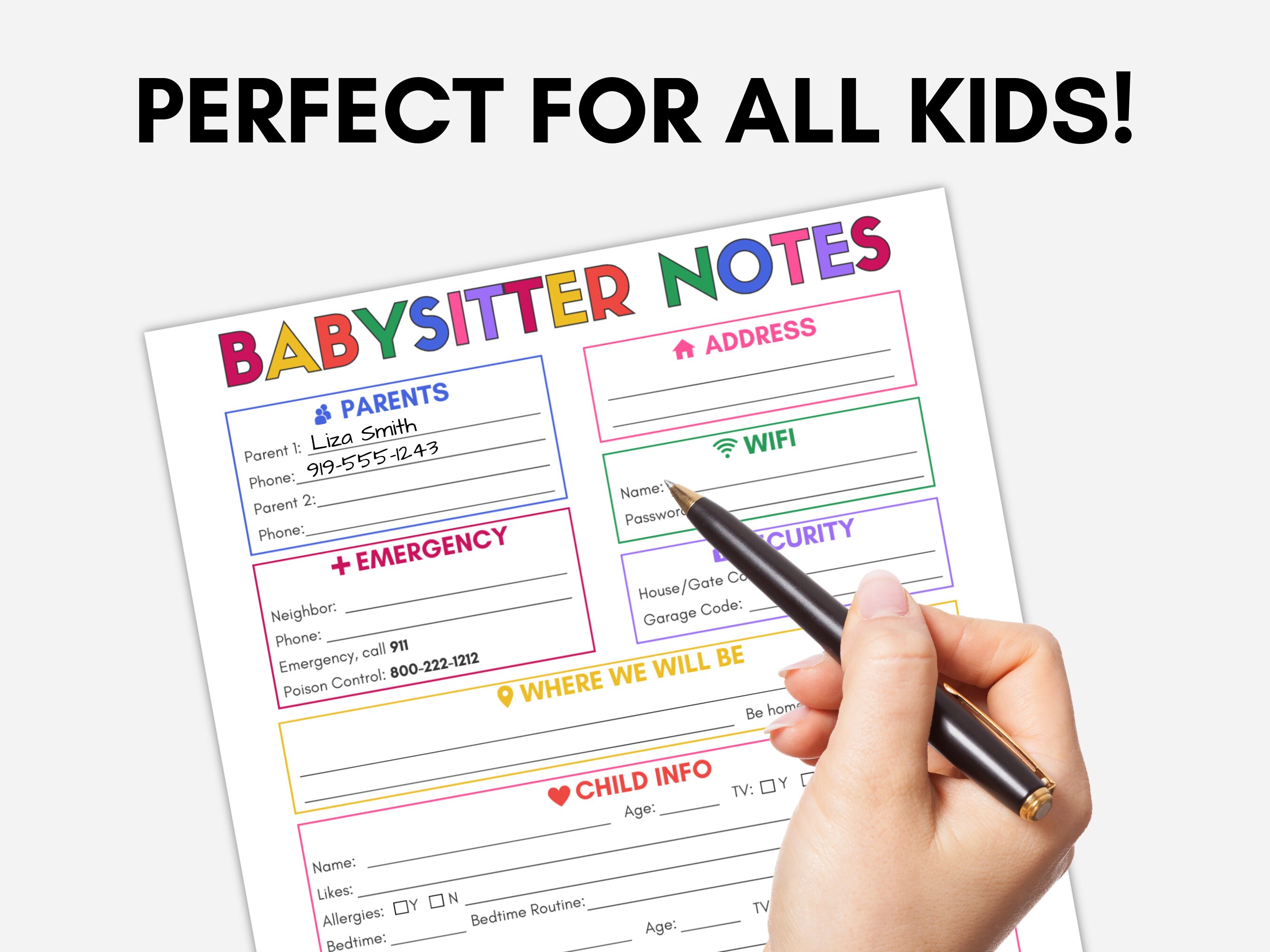 Babysitter Information Sheet, Babysitter Checklist, Printable ...