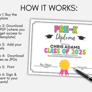 Pre-k Diploma Template, Pre-k Graduation, Printable Prek Graduation ...