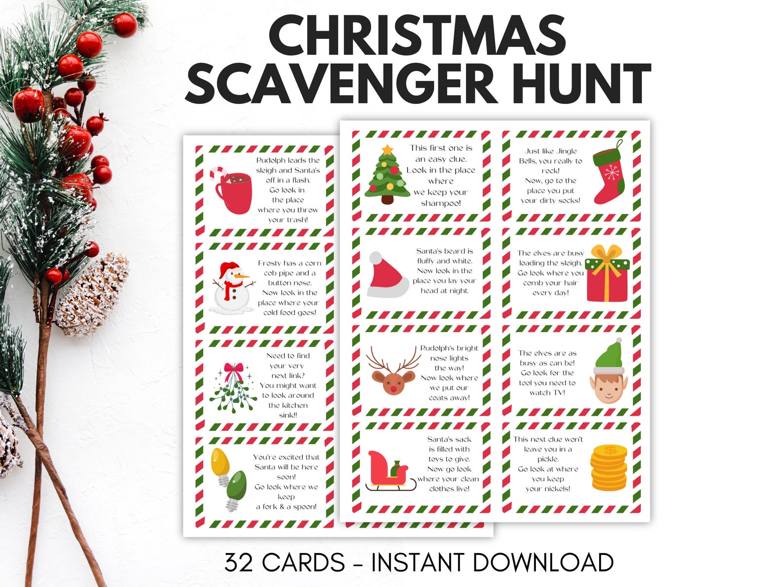 Christmas Scavenger Hunt Printable, Christmas Printable Games for Kids ...
