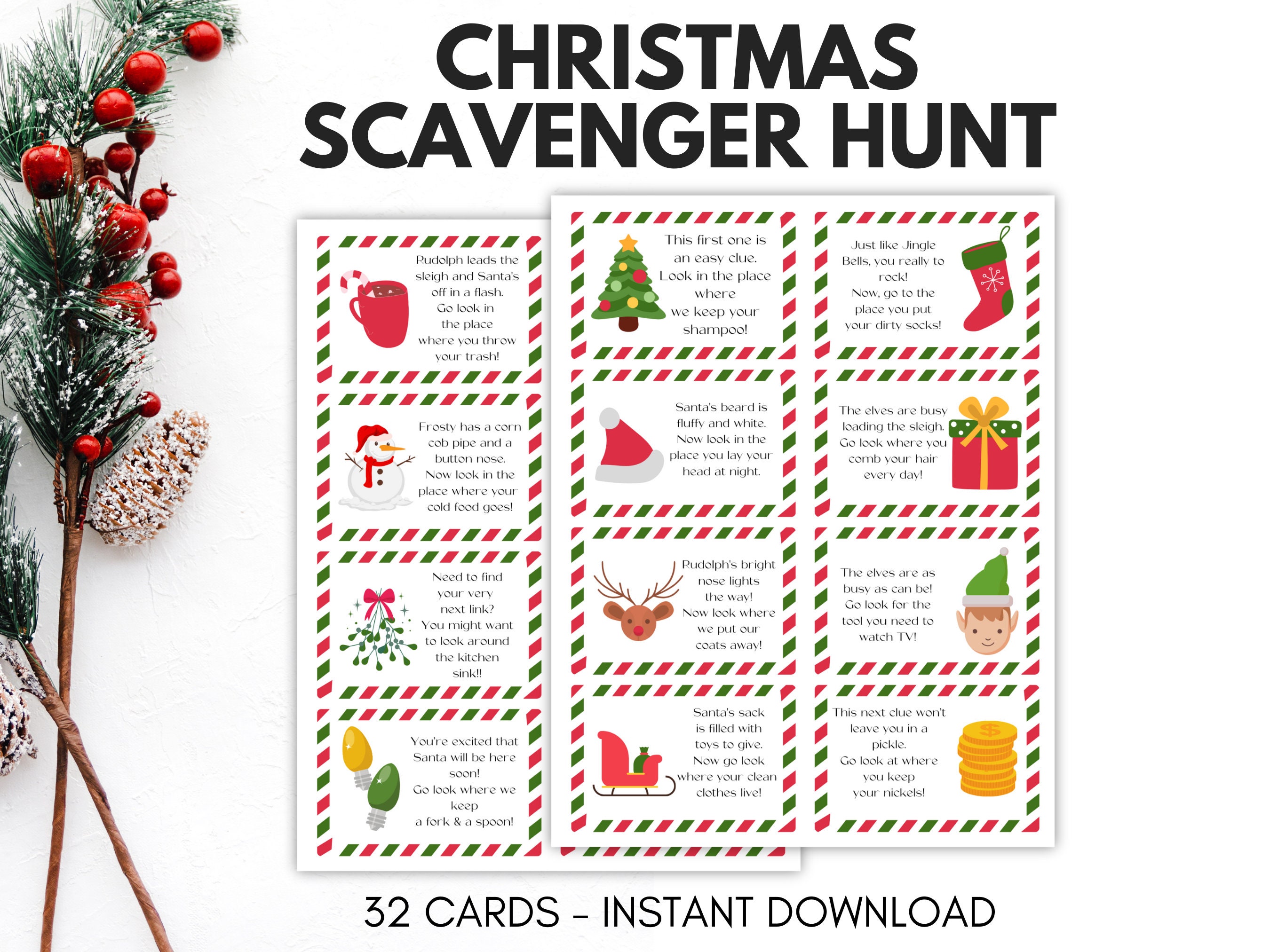 Christmas Scavenger Hunt Printable, Christmas Printable Games for Kids ...