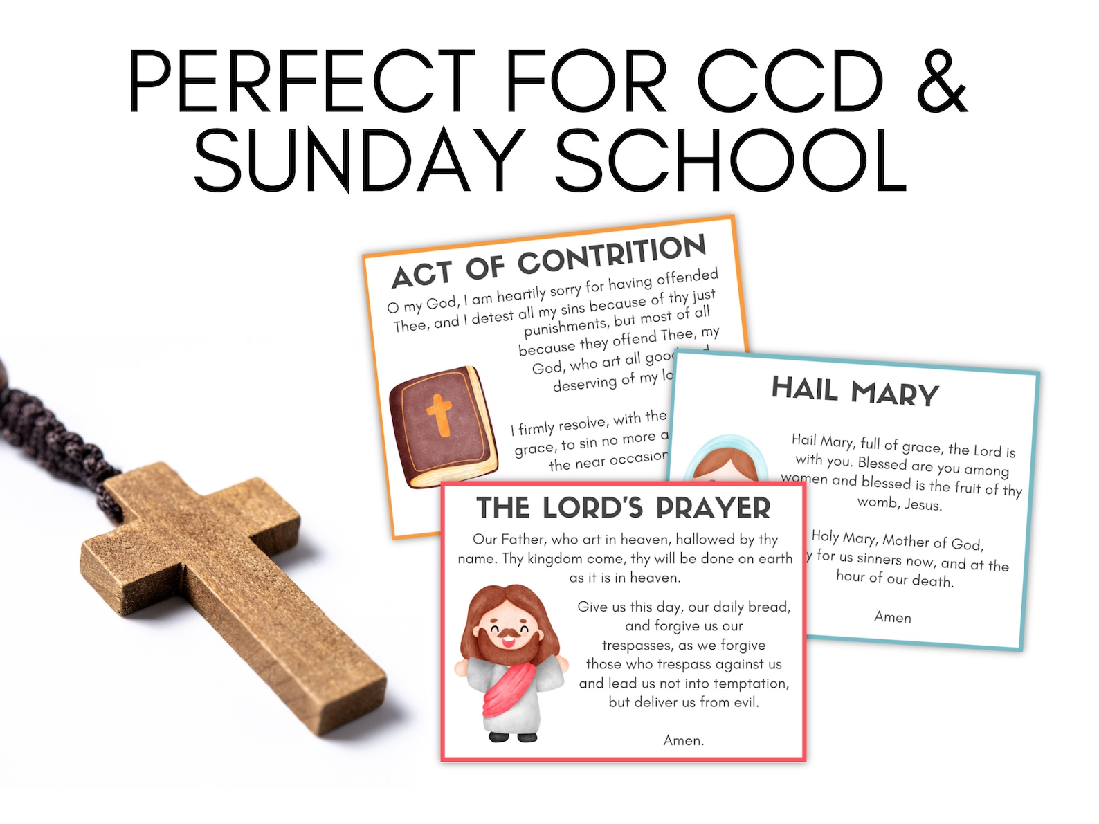 Catholic Prayer Cards for Kids, Children's Prayer Cards, Kids Hail Mary ...
