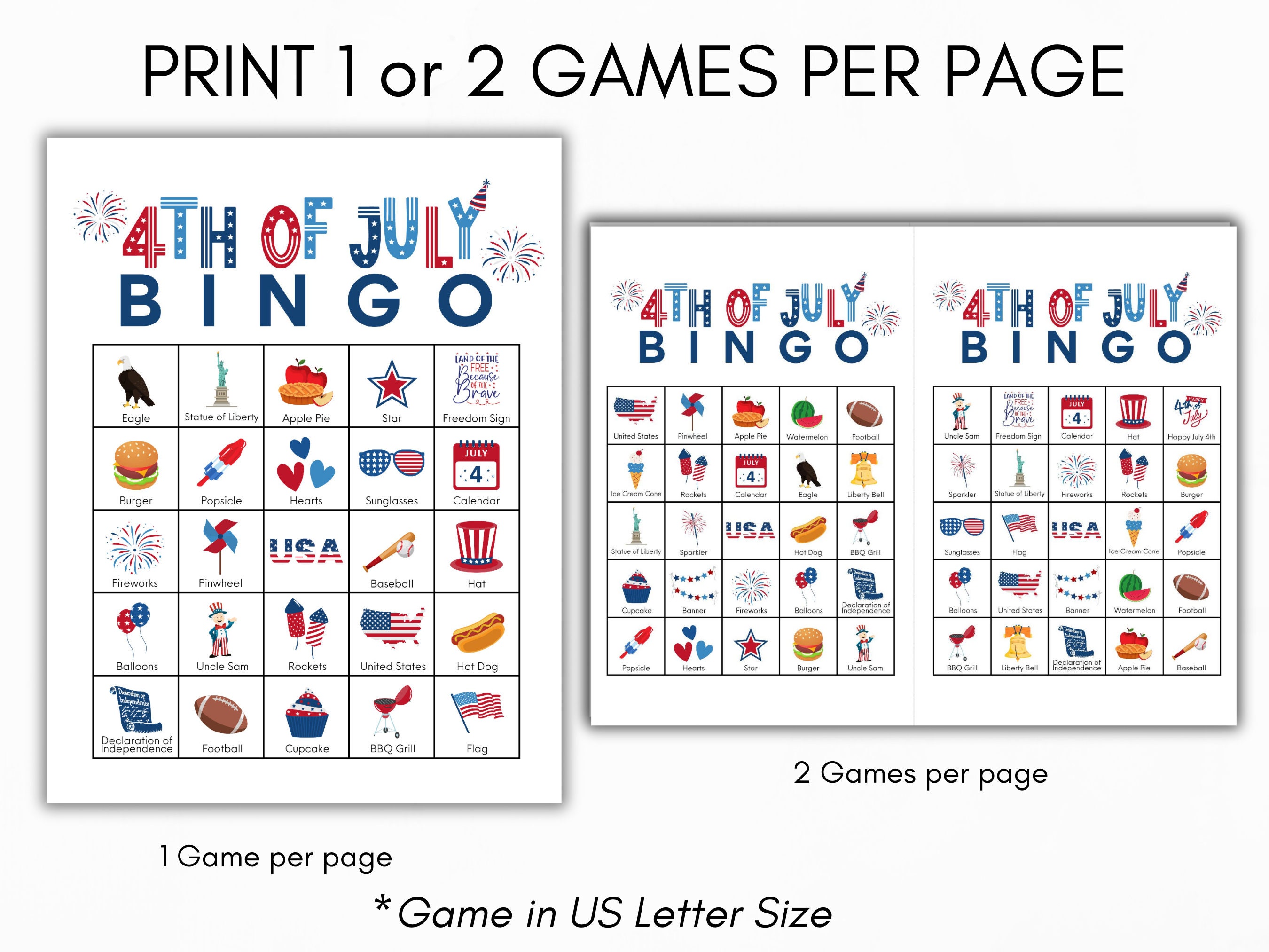 4th of July Bingo, Independence Day Bingo, July 4th Bingo, Patriotic ...