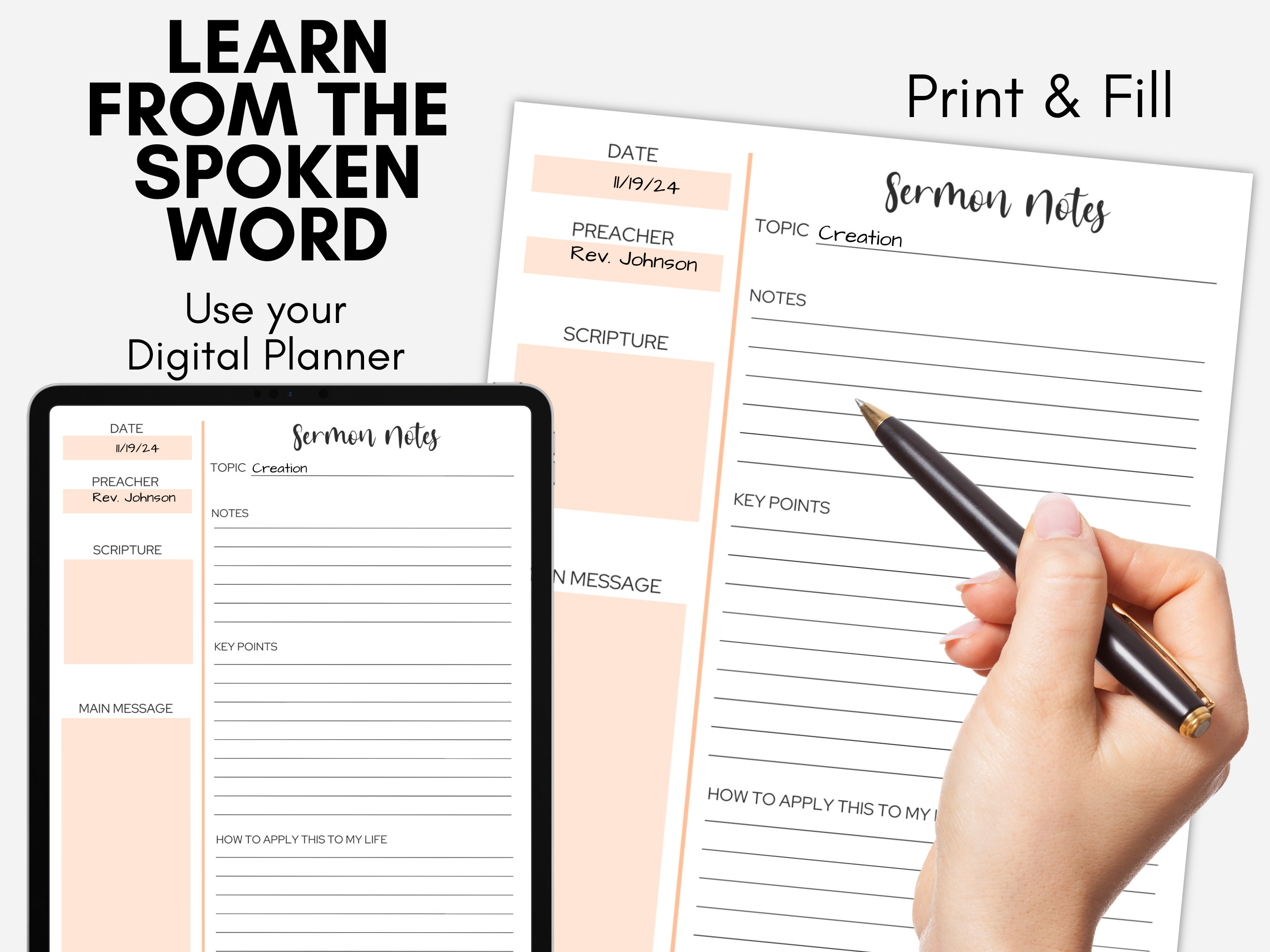 Sermon Notes Template, Printable Sermon Notes,digital Sermon Notes ...