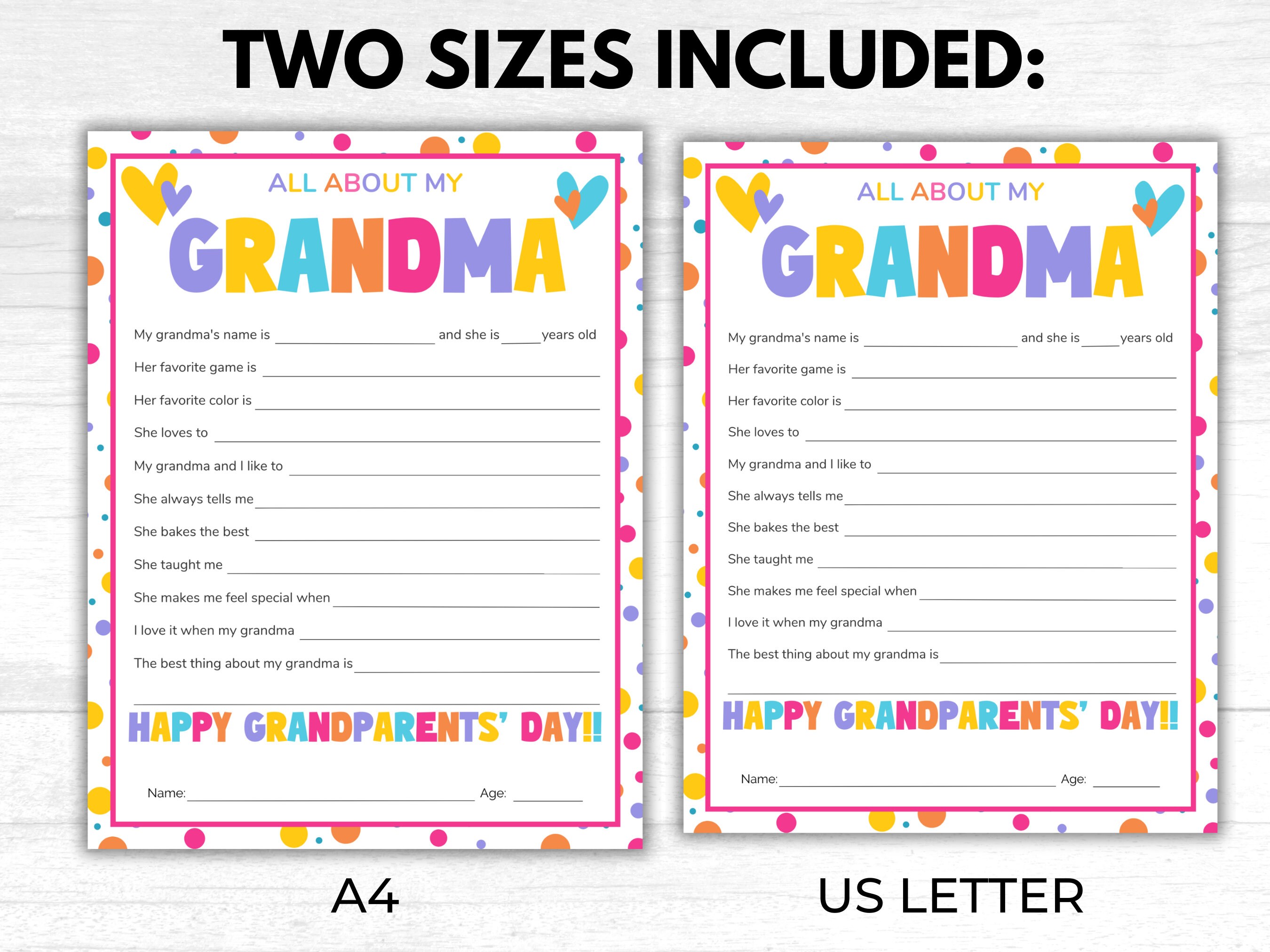 All About My Grandma Printable, Grandparents Day Printable ...
