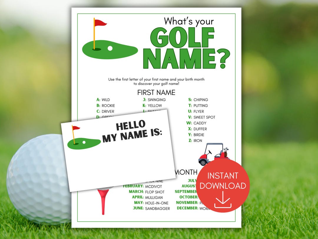 What's Your Golf Name Game With Sign and Name Tags, Golf Birthday Game ...