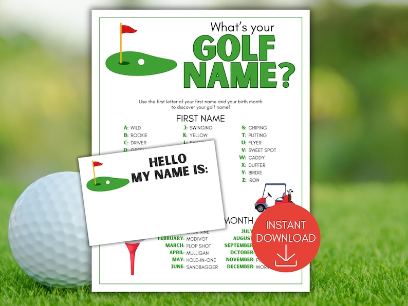 What's Your Golf Name Game With Sign and Name Tags, Golf Birthday Game ...